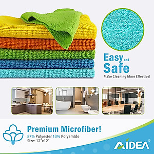 AIDEA Microfiber Cleaning Cloths-50PK, All-Purpose Softer Highly Absorbent, Lint Free - Streak Free Wash Cloth for House, Kitchen, Car, Window, Gifts(12in.x 12in.)