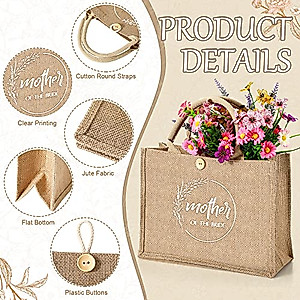 Coume 2 Pieces Bridal Shower Gift Bags Jute Burlap Tote Bags with handles Canvas Tote Bag for Mother of the Bride and the
