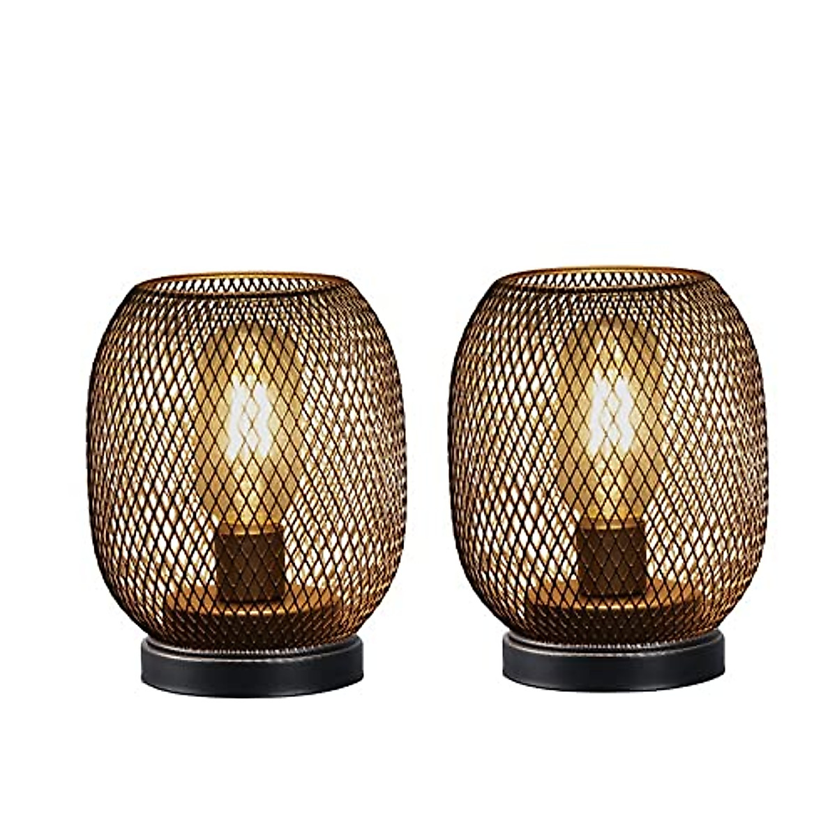 JHY DESIGN Set of 2 Metal Cage LED Lantern Battery Powered,Cordless Accent Light with LED.Great for Weddings,Parties,Patio,Events for Indoors Outdoors（Round Shape