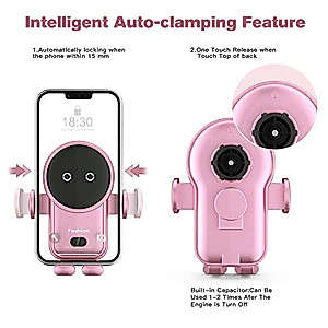 Wireless Car Charger, 15W Auto-Clamping Car Charger Mount, Air Vent Car Charging Holder for iPhone 14/14 Pro/13/13 Pro /12/12 Pro/ 11/11 Pro/Xr/Xs/X/8, Samsung S22/ S21/S20 (Pink)