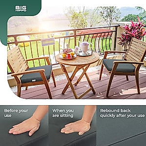 Big Hippo Patio Chair Cushion 16 x 17 Inch Waterproof Outdoor Seat Cushions for Patio Furniture 5-Year Color Fastness Sofa Garden Couch Chair Pads with Handle and Adjustable Straps Set of 2, Gray
