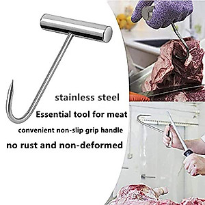 2PCS Meat Hooks for Butchering Stainless Steel T Hooks T-Handle Boning Hooks with Handle