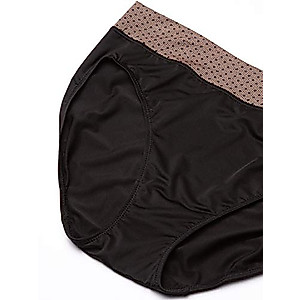 Warner's Women's Blissful Benefits Dig-Free Comfort Microfiber Hi-Cut 3-Pack 5138W, Black/Toasted Almond/Black with LACE DOT Print Waistband, XL
