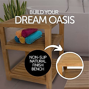 Nordic Style Natural Teak Spa/Bathroom - Under Sink Storage Bench - 14"