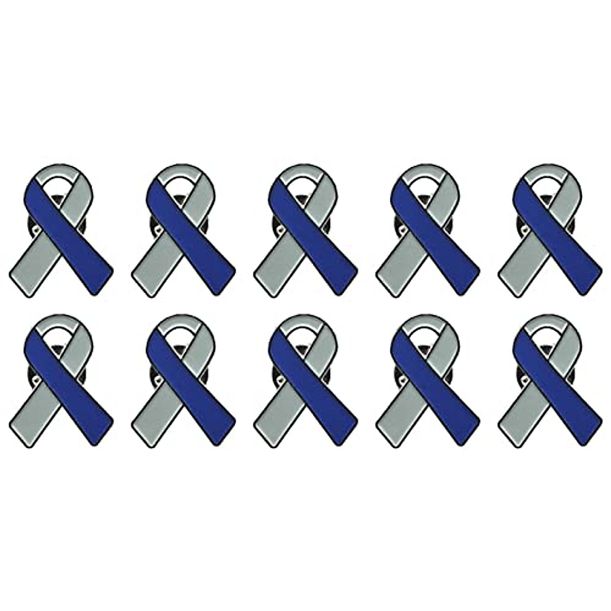 10 Pc Gray & Blue Type 1 Diabetes Awareness Quality Enamel Ribbon Pins with Clutch Clasp -10 Pins - Show Your Support for Type 1 Diabetes Awareness