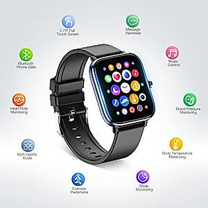 SOUYIE 2022 Smart Watch with Bluetooth Call for Men Women, IP67 Waterproof Fitness Tracker with 1.7" HD Display Blood Pressure Heart Rate Temperature Sleep Monitor for Android and iOS Phones