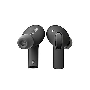 Sudio E2 Wireless Earbuds with Bluetooth 5.2, Hybrid ANC, Vivid Voice Microphone System, Spatial Sound by Dirac Virtuo, 30h Playtime, Quick Charge, IPX4 Splash Proof (Black)