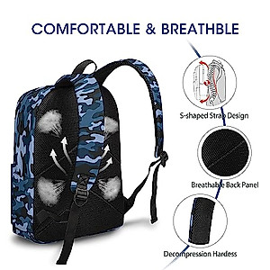 Lightweight Camo Boys School Backpack, Classic Bassic Bookbag for Middle School Students, Cute Camoflauge Patterned Casual Daypack for College, Travel, Work with 15-Inch Laptop Compartment, 17 IN