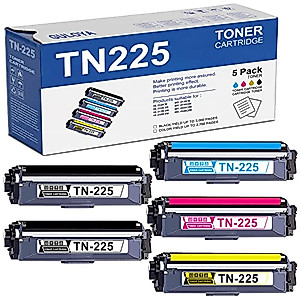 GULOYA Compatible TN-225 TN225 Toner Cartridge Replacement for Brother TN 225 HL-3140CW 3150CDN MFC-9130CW 9140CDN DCP-9015CDW 9020CDN Printer (5 Pack,2BK/1C/1Y/1M)