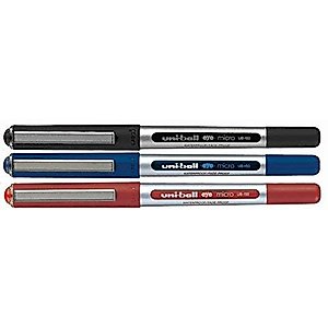 uni-ball EYE MICRO UB-150 MIXED PACK OF 3 [1 x Black, 1 x Blue, 1 x Red]