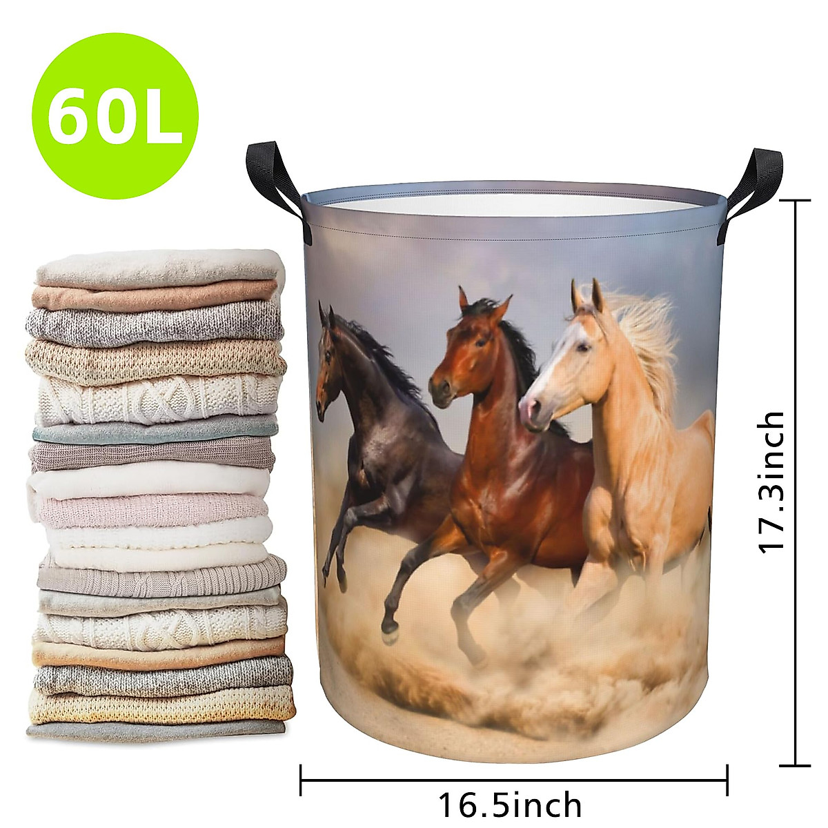 Naqiuli Horse Run Gallop in Sand Laundry Basket Foldable Laundry Hamper Waterproof Oxford Cloth Large Laundry Basket Clothes Storage Bucket Toy Organizer For Bathroom,Laundry,College 17.3 x16.5 Inch