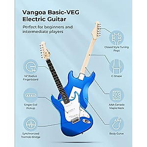 Electric Guitar 39 Inch Full Size Electric Guitar Beginner Starter Kit Bundle with Folding 10W Amp for Adults Teens,Metallic Blue, by Vangoa