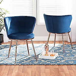 Baxton Studio Farah Modern Luxe and Glam Navy Blue Velvet Fabric Upholstered and Rose Gold Finished Metal 2-Piece Dining Chair Set