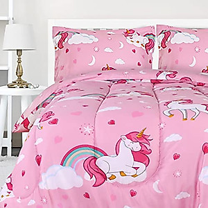 Utopia Bedding - Comforter Bedding Set with 2 Pillow Cases - 3 Piece Soft Brushed Microfiber Kids Bedding Set for Boys/Girls - Machine Washable, Unicorn, Twin