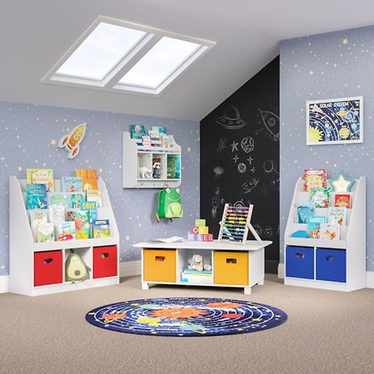 RiverRidge Kids Bookshelf & Toy Storage Organizer with 4 Book Racks, 2 Cubbies - Versatile Toy Organizer for Bedroom or Playroom Book Nook Toy Tidy