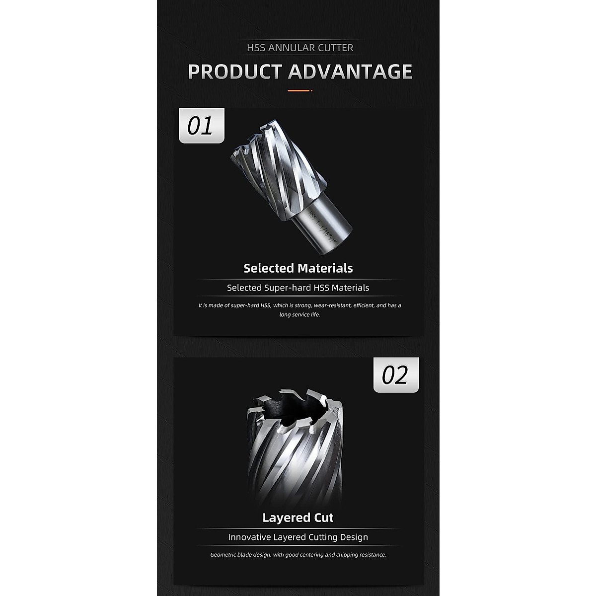US Stock 2" Depth M2AL HSS Annular Cutter Set 7pcs Diameter 9/16 to 1-1/16 Pilot Pin Included 3/4" Weldon Shank for Mag Drill Press