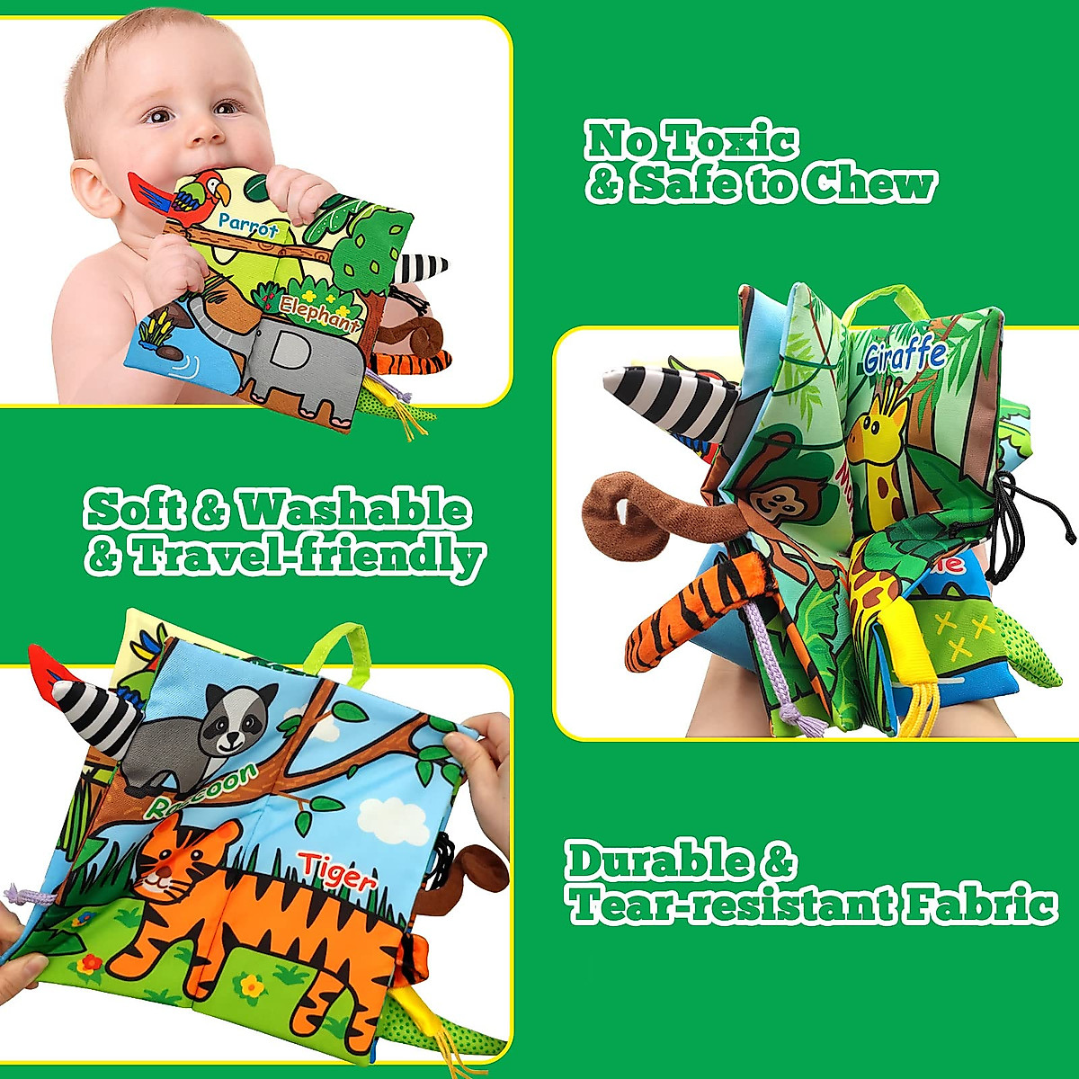 MONSTIME Soft Baby Books 0-6 Months, Cloth Baby Books 6 to 12 Months Newborn Toys, Fabric Crinkle Books for Babies Infant Books, Infant Toys Baby Toys for 0 3 6 9 12 18 Months Boys Girls (1 Book)