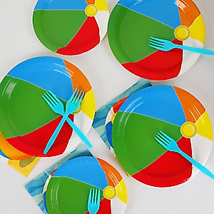 96 Pcs Beach Ball Party Supplies Tableware Summer Pool Ball Party Plates and Napkins Set Beach Birthday Party Favor Decorations For Kids Serves 24