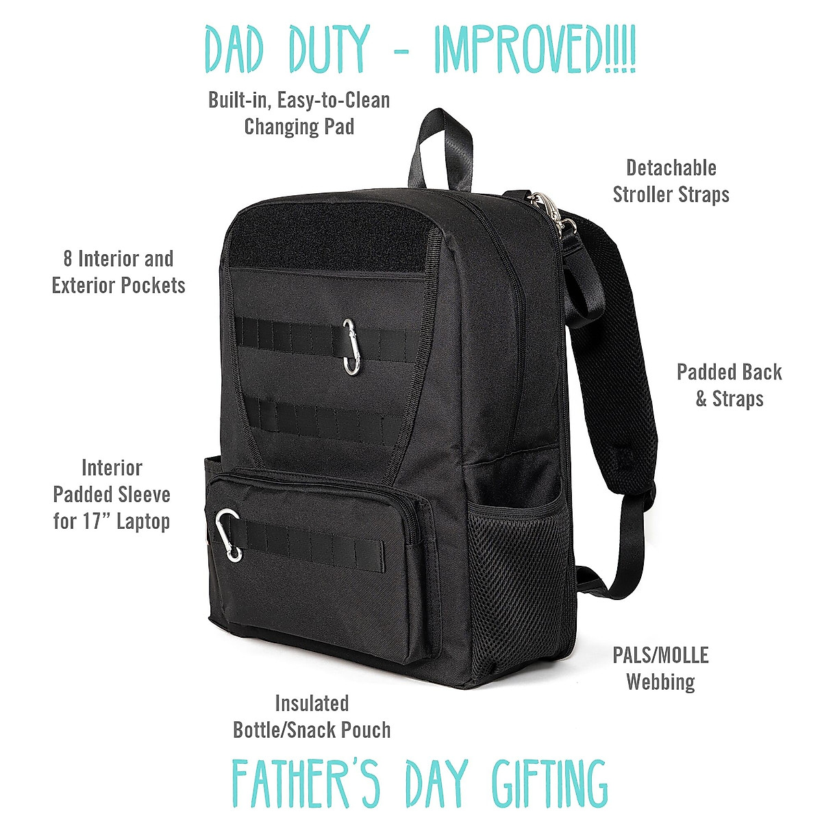 JumpOff Jo - Wingman Diaper Backpack for Men - Military Style 8-Pocket Baby Diaper Bag for Dads with MOLLE/PALS Compatibility, Built-in Changing Pad, and 17" Laptop Sleeve