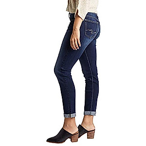 Silver Jeans Co. Women's Boyfriend Mid Rise Slim Leg Jeans, Deep Dark Indigo Wash, 36W x 29L