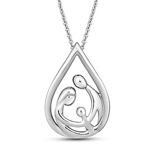 Jewelili Sterling Silver Parent and 1 Child Drop Pendant Necklace, 18" Rolo Chain