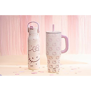 Zak Designs Sanrio Sutton Travel Tumbler for On the Go or At Home, 40oz Stainless Steel with Vacuum Insulation, Silicone Straw, Carry Handle, and 3D Artwork for Cold Drinks (Hello Kitty)