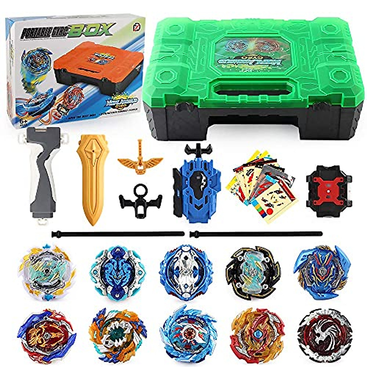 JIMI Bey Battling Top Burst Gyro Toy Set Combat Battling Game 10 Spinning Tops 3 Launchers with Portable Storage Box Gift for Kids Children Boys Ages 6+