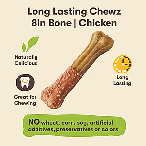 Pet 'n Shape Long Lasting Chewz Dog Treats - Chicken Wrapped Rawhide - 1 Bone, 8-Inch Long