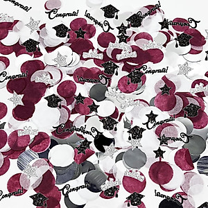 Graduation Decorations Maroon Siver/Burgundy Silver Table Decorations/Burgundy Silver Graduation Confetti/Maroon Graduation Party Table Decorations