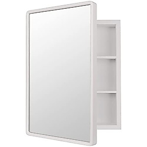 16'' W 24'' H Wood Framed Medicine Cabinet Organizer with Mirror Surface Mounting or in-Wall Installation (White)
