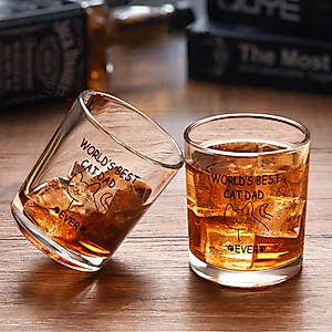 Futtumy Cat Dad Gifts, World's Best Cat Dad Ever Whiskey Glass, Cat Dad Gift for Fathers Day Birthday Christmas, Cat Dad Whiskey Glass for Dad Father Cat Dad Stepdad Bonus Dad Men Cat Lover, 10oz