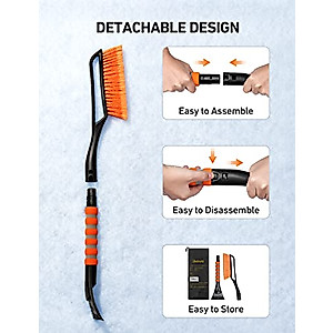 AstroAI 2 Pack 27" Snow Brush and Detachable Deluxe Ice Scraper with Ergonomic Foam Grip for Cars (Heavy Duty ABS, PVC Brush)