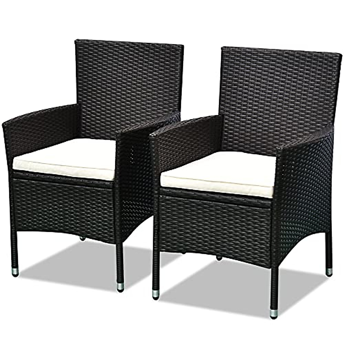 Outsunny 2 PCS Rattan Wicker Dining Chairs with Cushions and Anti-Slip Foot, Patio Stackable Chairs Set for Backyard, Garden, Lawn, Dark Coffee