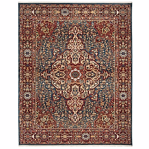 SAFAVIEH Kashan Collection Area Rug - 8' x 10', Blue & Red, Traditional Oriental Design, Non-Shedding & Easy Care, Ideal for High Traffic Areas in Living Room, Bedroom (KSN305A)