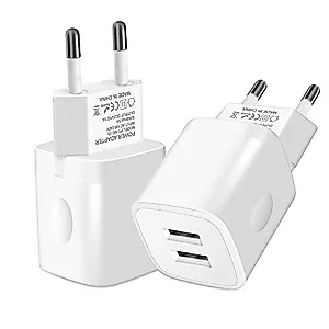 European Travel Plug Block, Wall Charger Power Adapter for Europe Adaptor, 2.1A Dual Port USB Cube Fast Charging Box Base Brick for iPhone 13 Pro Max 12 11 XR XS X/8/7, US American to Europe Converter