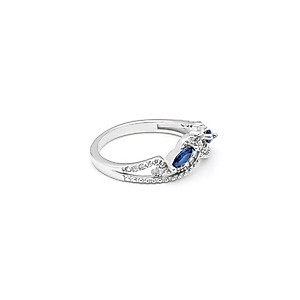Ginger Lyne Collection Ansley Sterling Silver Anniversary Wedding Band For Women Crown Style Ring Enhancer Marquise Blue and Clear Accents Cubic Zirconia
