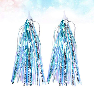 Garneck Bike Glitter Tassels Bicycle Tassel Ribbon Scooter Handlebar Streamers Bicycle Grips Ribbon Easy Attach to Bikes Handlebars for Kids Children 4pcs (Blue Silver) Kids Bike Accessories