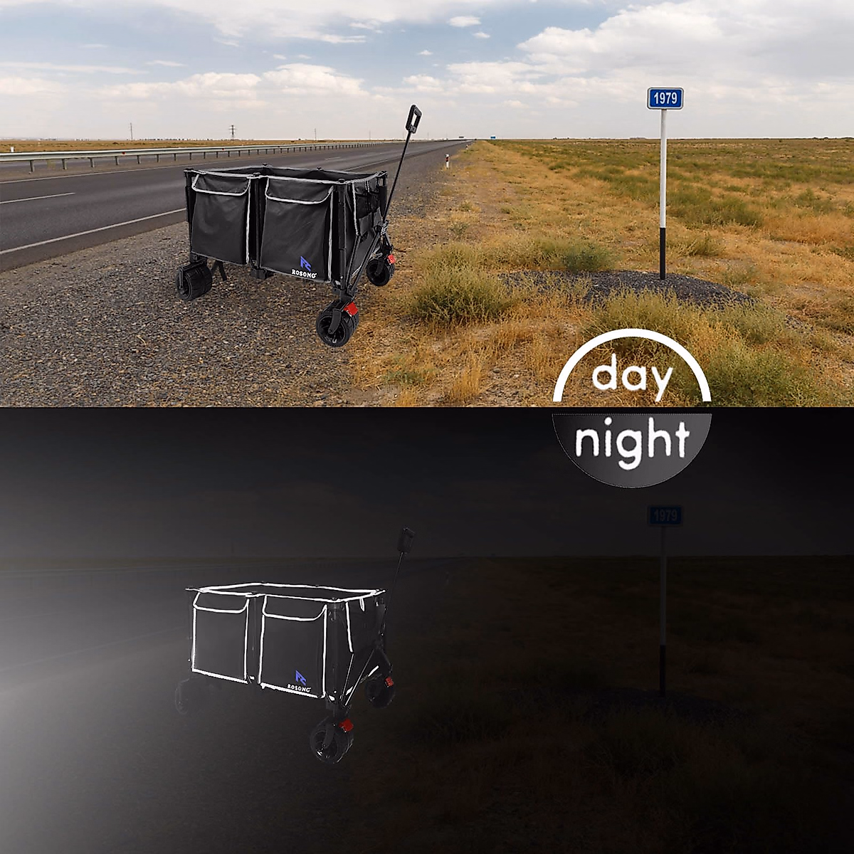 ROSONG Collapsible Heavy Duty 𝟱𝟬𝟬 𝗟𝗕𝗦 Capacity Wagon Cart with Big Wheels, Foldable Folding Cart Utility Lounge Beach Wagons Carts for Sand