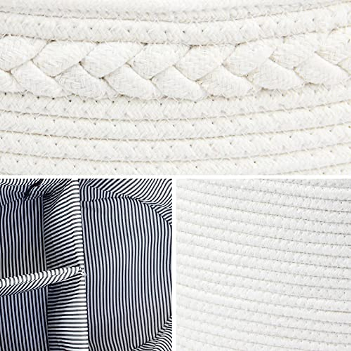 Casaphoria Woven Sundries Hamper Cotton Rope Basket Baskets for Storage,Storage Caddy,Cotton Basket,100% Cotton Car Organizer with Handle,Basket for Gift,Cream White(14.2"x8.5"x7.1")