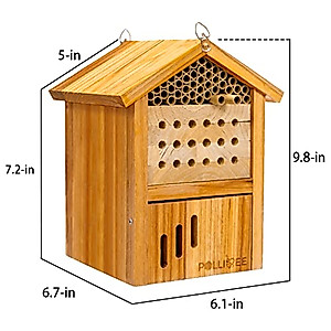 POLLIBEE Mason Bee House Wax Coated Wooden Bee Hotel Waterproof Beehouses