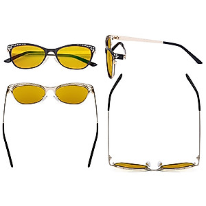 Eyekepper Ladies Blue Light Blocking Glasses Hollow Design with Amber Tinted Filter - Cateye Eyeglasses for Women Block Computer Screen UV Rays - Anti Glare Reduce Eye Strain - Black