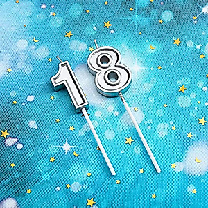 18th Birthday Candles Cake Numeral Candles Happy Birthday Cake Candles Topper Decoration for Birthday Party Wedding Anniversary Celebration Supplies (Silver)