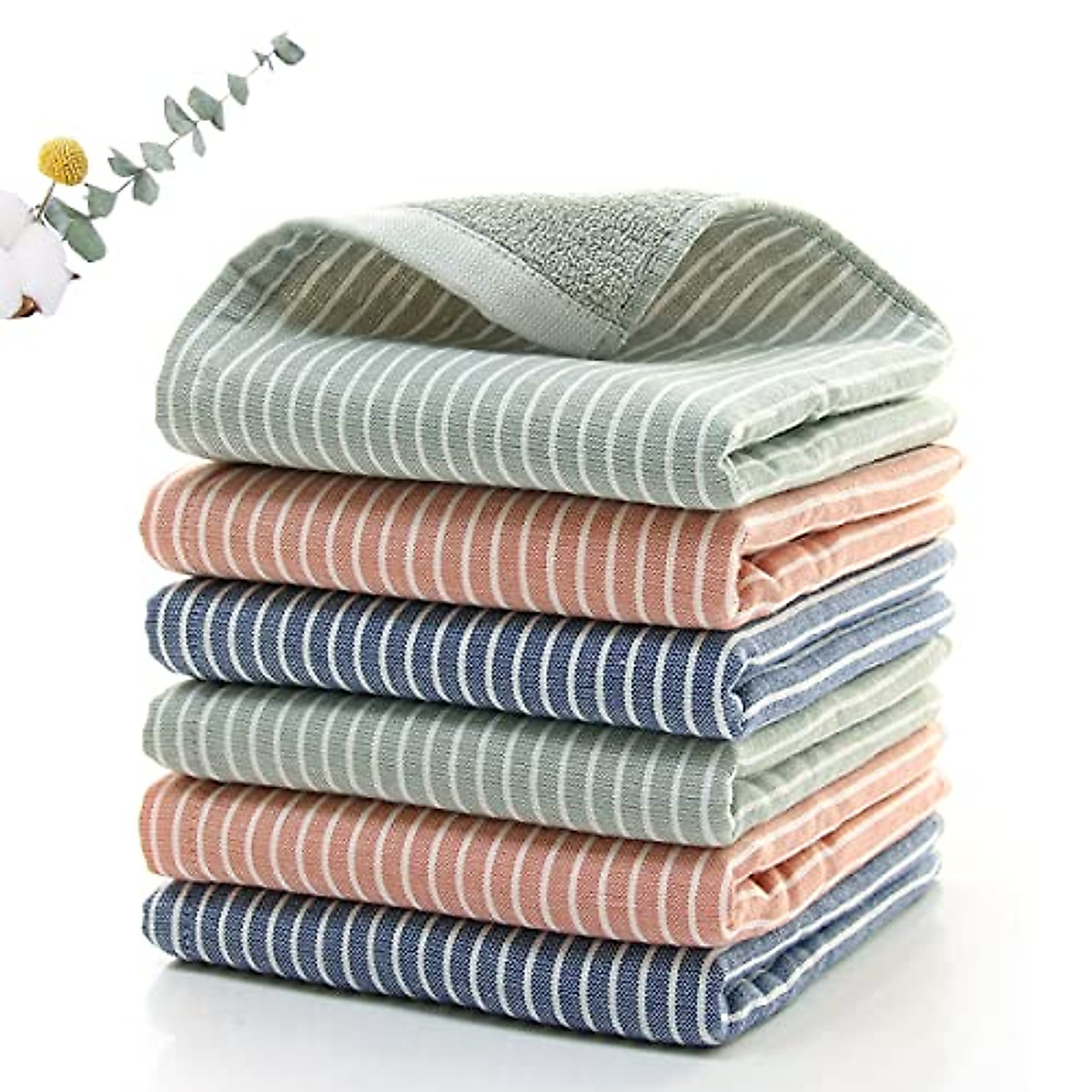 Pidada Hand Towels Set of 2 Striped Pattern 100% Cotton Absorbent Soft Towel for Bathroom 13.4 x 29.1 Inch (Orange Pink)