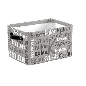 Text Gray Fabric Storage Basket for Organizing Closet Shelf Nursery Toy Decorative Closet Organizers with Handles Cubes