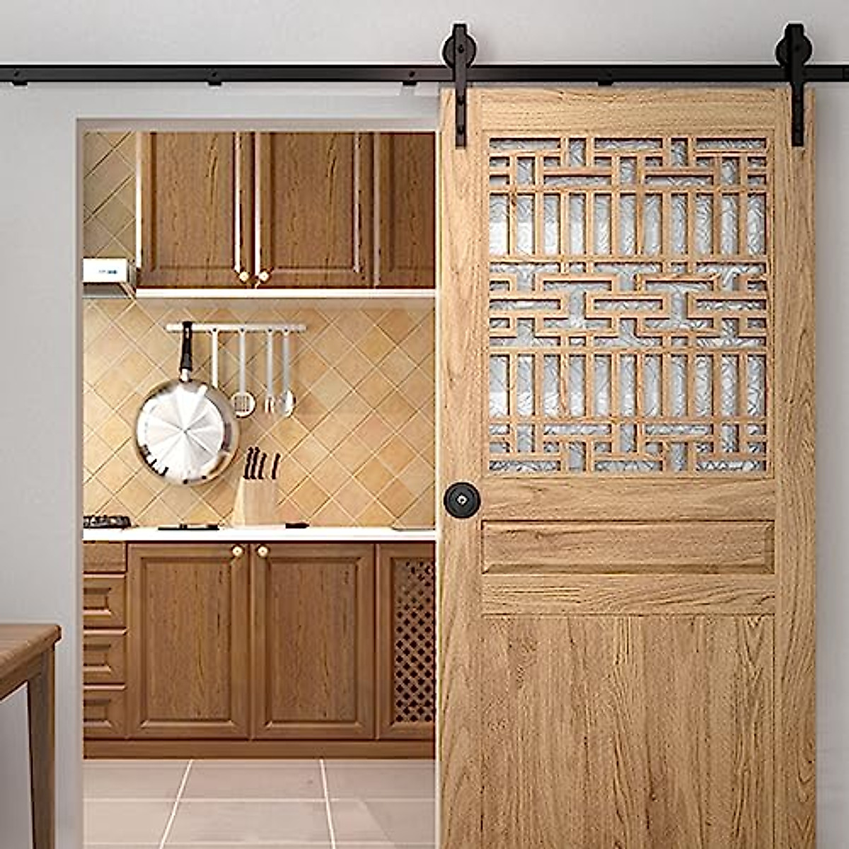 Round Pocket Door Lock with Keys - Recessed 2 Sided Handle Hardware for Privacy Barn Door and Sliding Door with Latch - Fits 1 3/8” to 2 3/16” Thickness Door (Black-Entry, 1 Pack)