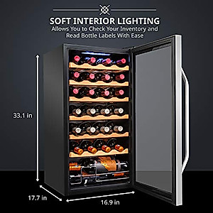 Ivation 28 Bottle Compressor Wine Cooler Refrigerator w/Lock | Large Freestanding Wine Cellar For Red, White, Champagne or Sparkling Wine | 41f-64f Digital Temperature Control Fridge Stainless Steel
