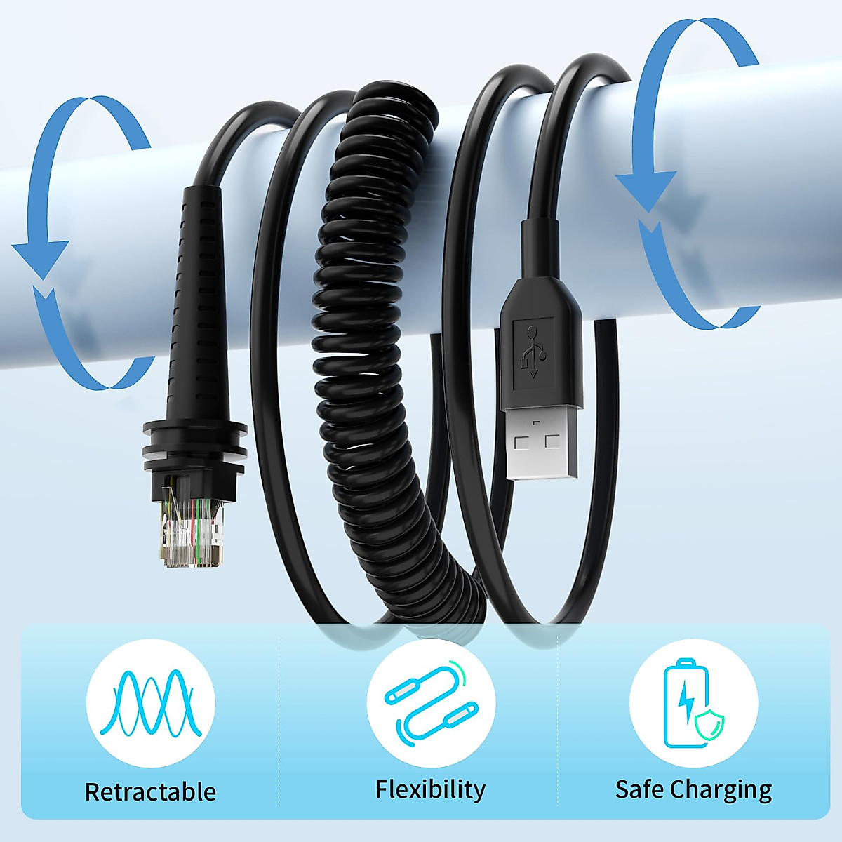 9.84ft Barcode Scanner Cable for Honeywell 1300G Cable 1200G 1202G 1250G 1400G 1500G 1900G-HD 1900G-SR 1470G 1472G 1452G 1950G-HD 1911i 1980i 1981i-FR CBL-500-300-S00 Barcode Scanner Cable Cord (1)