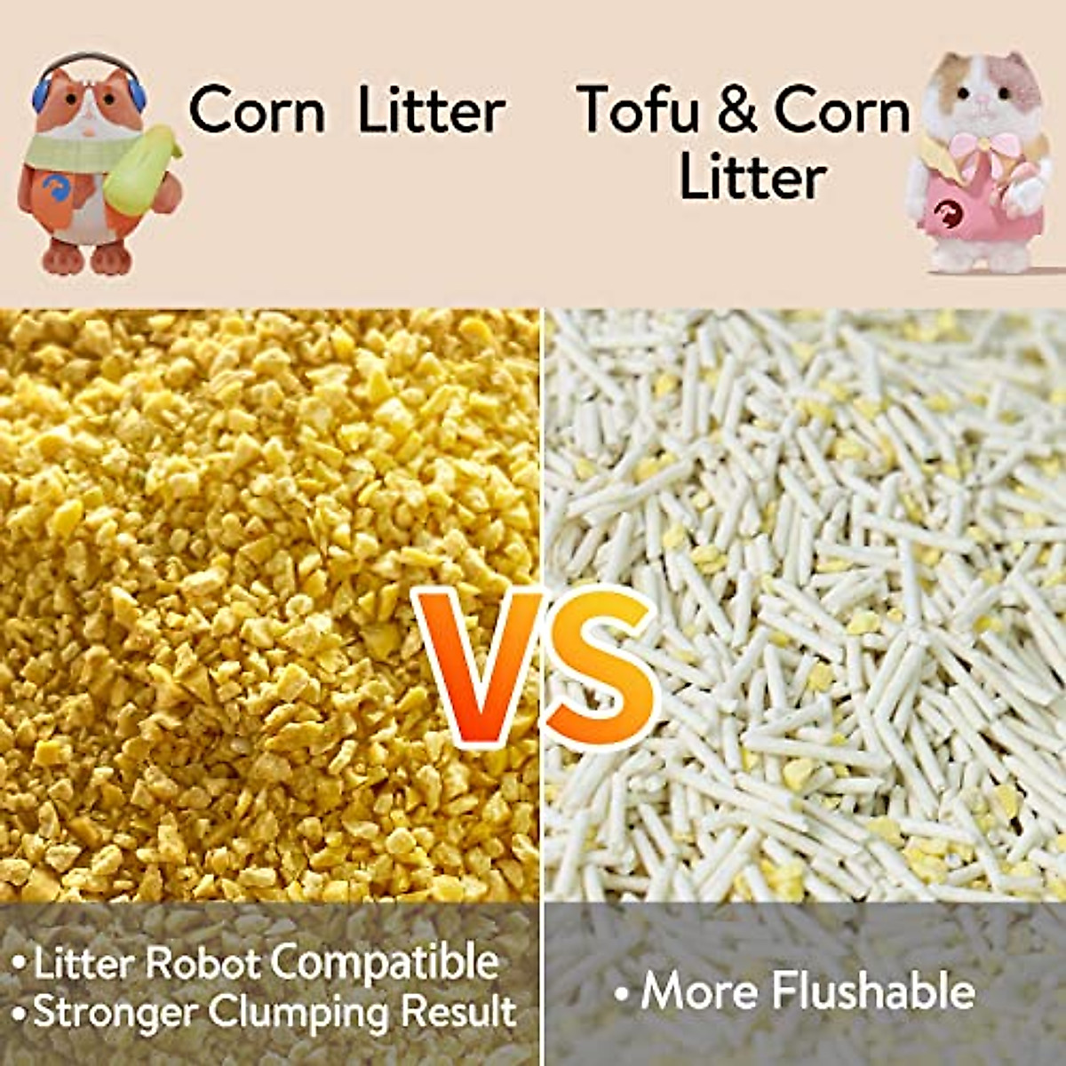 PETTIME Tofu & Corn Litter Large 12lb Dust-Free Clumping Cat Litter Quickly Absorb Cat Odors Pure Natural Toilet Flushable Corn Litter