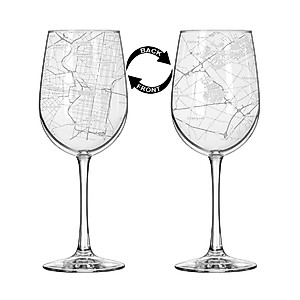 16 oz Tall Stemmed Wine Glass for Red or White Wine Wrap Around City Map Philadelphia, PA Pennsylvania