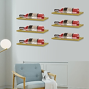 UOIENRT [6 Pack] Wine Rack Wall Mounted, Gold Rectangular Wine Rack Wine Bottle Holder Display Rust-Proof, Red Wine Shelf Perfect for Kitchen Bar Restaurants Cabinets Basements Wine Cellars